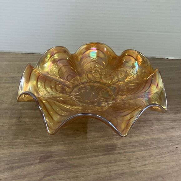 Indiana Glass | Dining | Amber Carnival Glass Ruffled Candy Dish Poppy ...